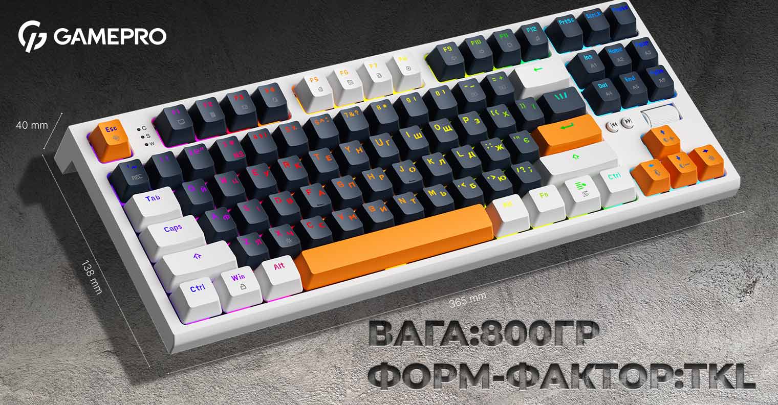 Клавіатура механічна дротова GamePro MK180W Hot-Swap Red Swich TKL RGB ...