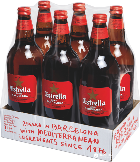 Упаковка пива Estrella Damm Lager светлое фильтрованное 4.6% 1 л х 6 ...