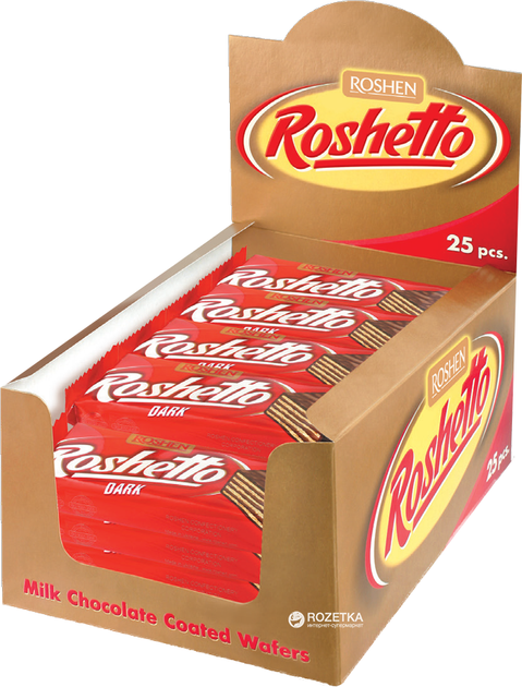 Упаковка вафельных батончиков Roshen Roshetto Dark chocolate 25 шт x 34 ...