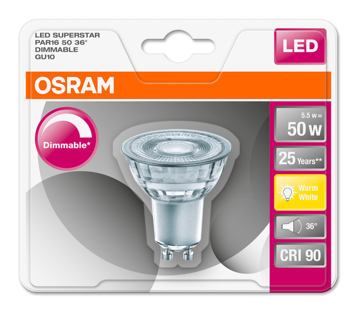 Светодиодная лампа Osram Led Superstar Par16 Dim 50 5 5w 2700k Gu10