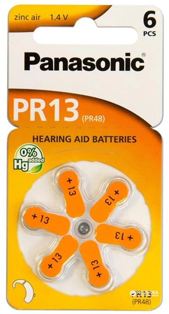 Батарейки Panasonic повітряно-цинкові PR13 (PR48, AC13, DA13, AG5, ZA13) блістер, 6 шт (PR13/6LB ...