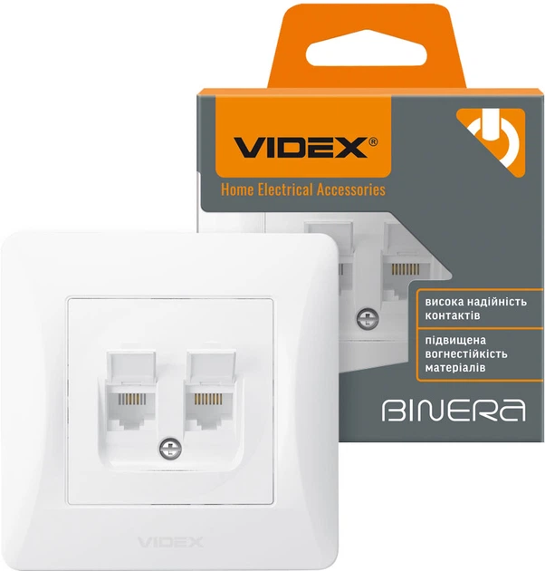 Розетка телефонная и компьютерная VIDEX Binera Белая (VF-BNSK2PC6TF3-W) – фото, отзывы ...