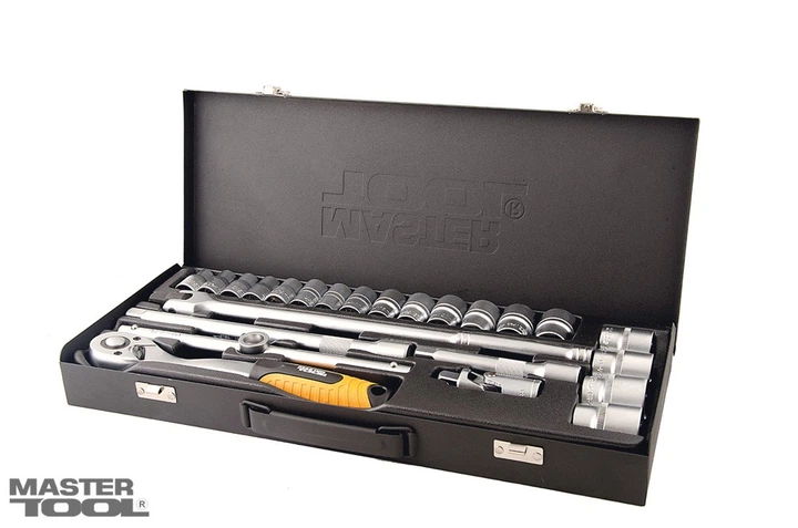 Набір насадок торцевих MasterTool GM PROFI CrV 1/2"10-32 мм, тріскачка 72Т, 24 шт металевий кейс ...