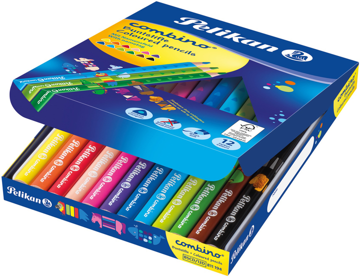 Карандаши цветные Pelikan Combino 12 цветов утолщенные с рисунками ...