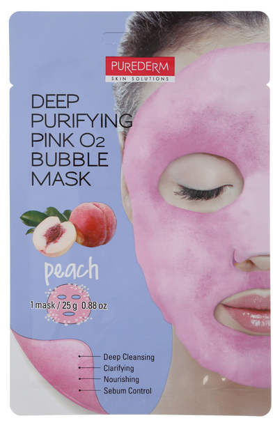 Глубокоочищающая пенящаяся маска Purederm Персик Deep Purifying Pink O2 ...