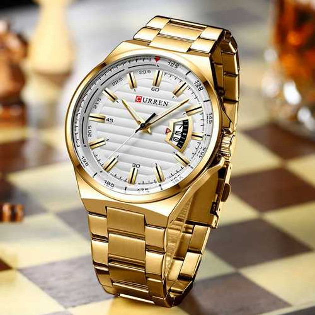 Чоловічі наручні годинники 8375 Gold White Curren 45 мм Acs0007624