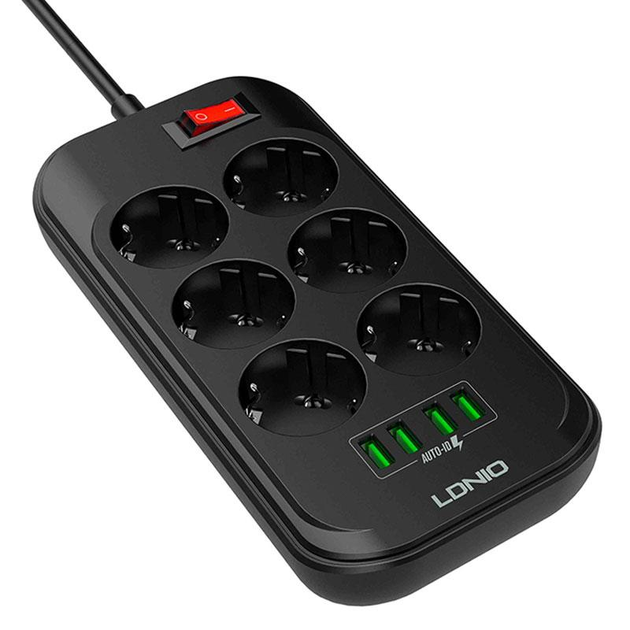 Сетевой удлинитель фильтр Ldnio SE6403, 6 Розетки + 4 USB, 2 м, сечение ...