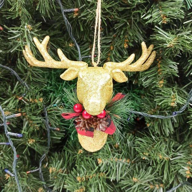 Ялинкова іграшка Long Dragon Industrial Олень з декором золотий 19х16х8 см 8595050621814