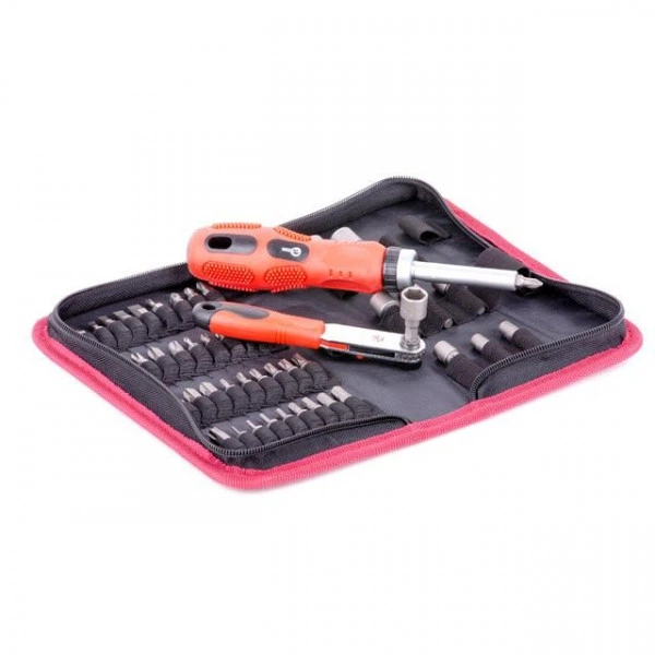 Отвертка реверсивная с комплектом насадок и трещоткой, чехол ткань 48 ед INTERTOOL VT-1048 ...