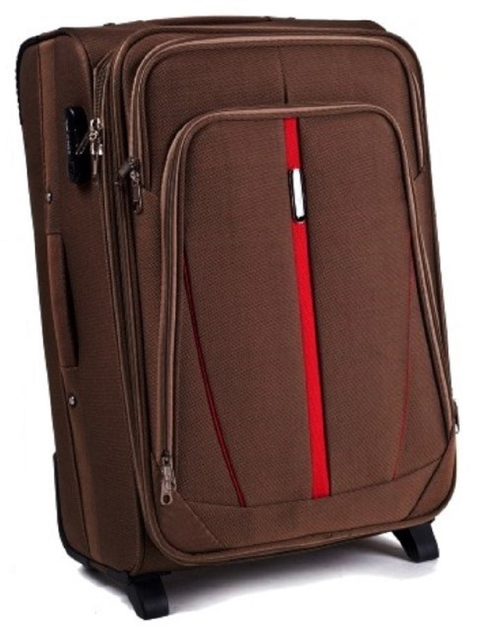 Чемодан тканевый WINGS 1706 большой 73 см коричневый с полосой 2 колеса ...