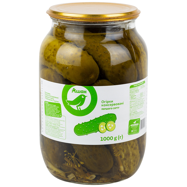 Огурцы консервированные Auchan, 1 л – ROZETKA | Купить Огурцы ...