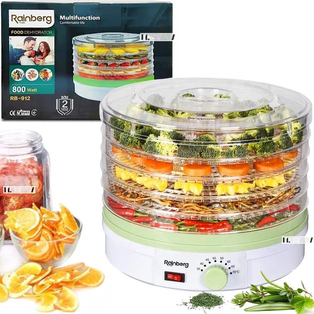 Сушилка для овощей и фруктов электрическая для дома для мяса на 5 секций Rainberg 800W White ...