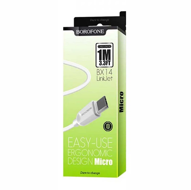 Кабель USB BOROFONE BX14 LinkJet Micro USB (2.4A) (1M) Білий – фото ...