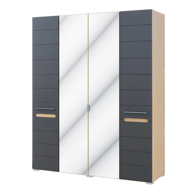 Шкаф 4ДЗ 200 см с зеркалом Бьянко МДФ Графит Артизан четырехдверный Світ Меблів купить онлайн