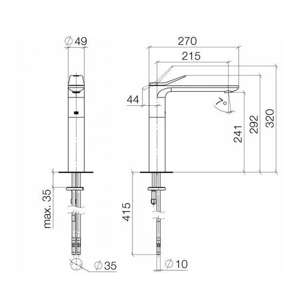 Смеситель для раковины однорычажный, с удлиненной ножкой, без сливного ...