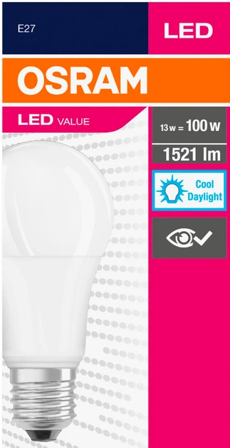 Светодиодная лампа Osram LED Value A100 13W (1521Lm) 6500К E27 (4052899971042) – фото, отзывы ...