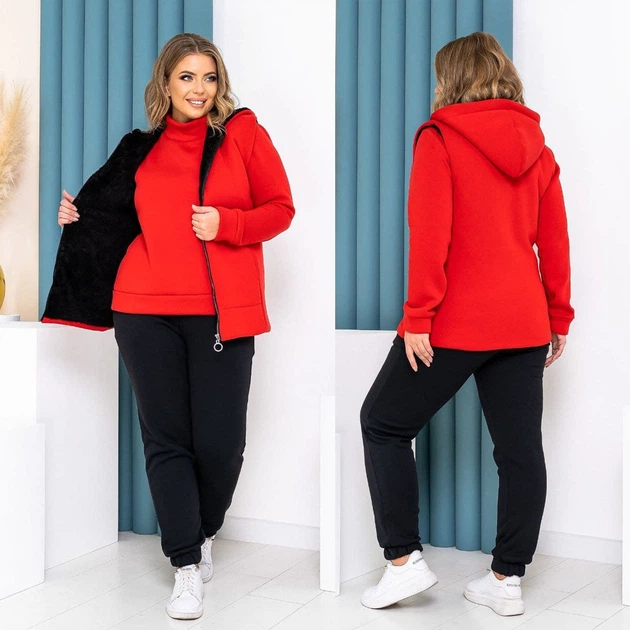 Женский тёплый cпортивный костюм-тройка 778203 2XL-3XL (56-58) красный с чёрным от продавца ...