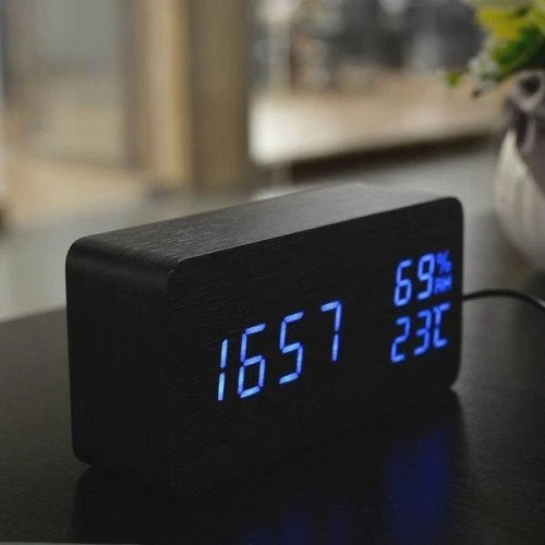 Электронные настольные LED часы Wooden Clock VST-862S с синей ...