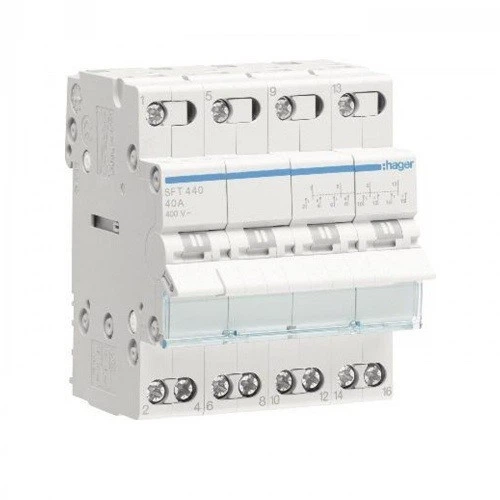 Перемикач I-0-II із загальним виходом зверху, 4-полюсний, 40А Hager ...