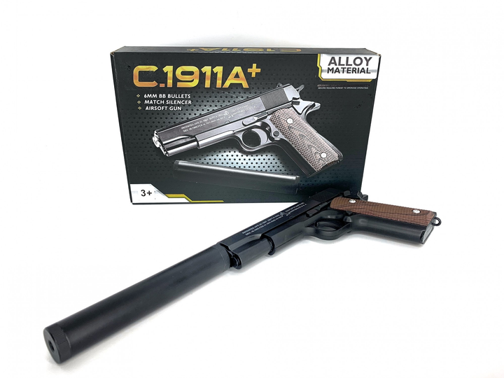 Детский пистолет с глушителем C.1911A+ (Colt 1911, ), пистолет на ...