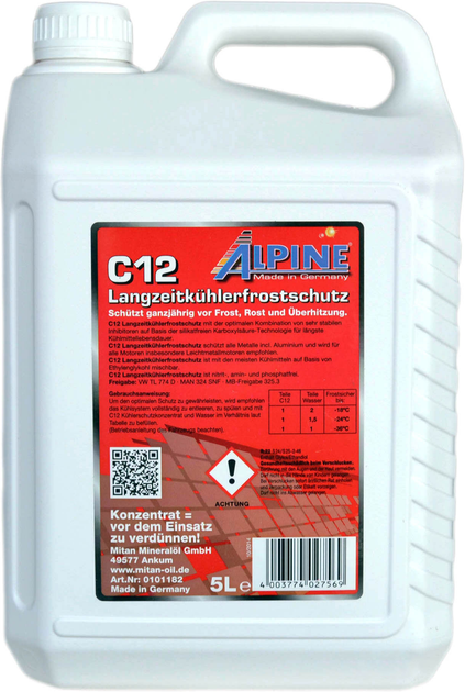 Антифриз Alpine G12 Langzeit-Kuchlerfostschuts C12 концентрат Красный 5 ...