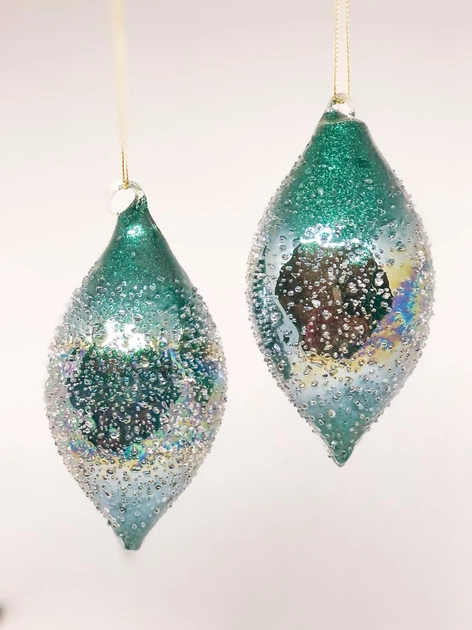 Новорічна прикраса на ялинку BonaDi Крапля вкрита інеєм 13 см Темно-бірюзовий (СШ6) – фото ...