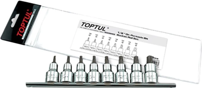 Набор бит Toptul Torx 1/4" c отверстием пятигранные 8 предметов ...