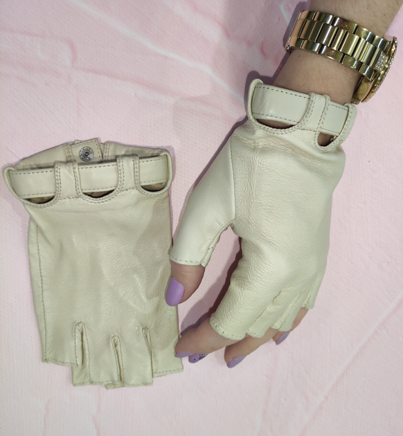 Женские перчатки митенки кожаные GlovesUA мод.359 р.8,5 белые от ...