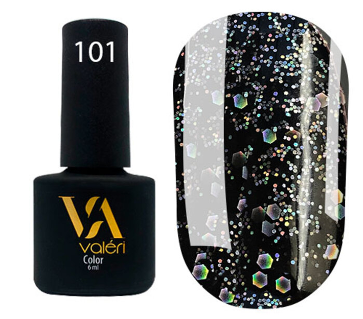 Гель-лак Valeri color №101 Черный с голографическими блестками, 6 мл от ...