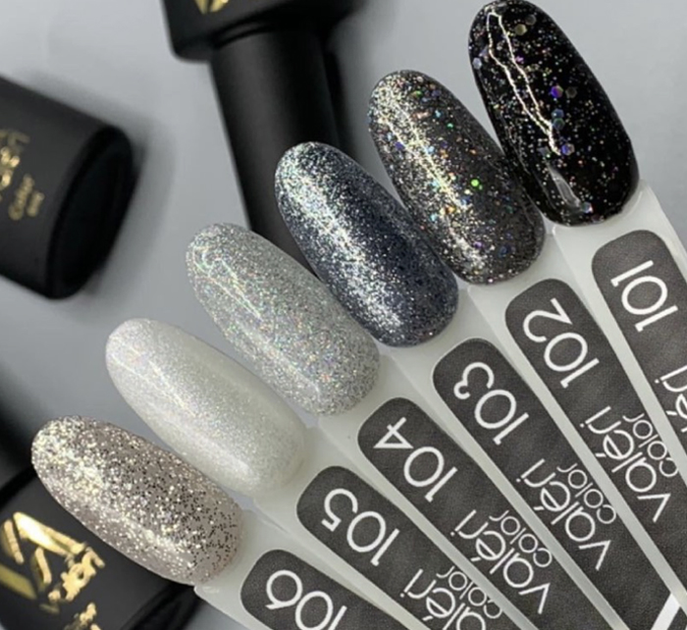 Гель-лак Valeri color №101 Черный с голографическими блестками, 6 мл от ...
