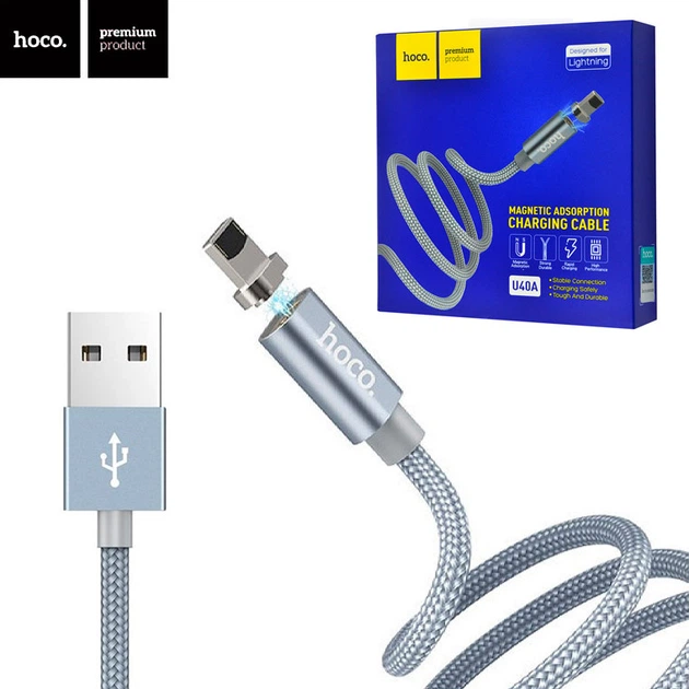 USB кабель Hoco U40A "Magnetic" Lightning 1m сірий (839570) – низькі ціни, кредит, оплата ...