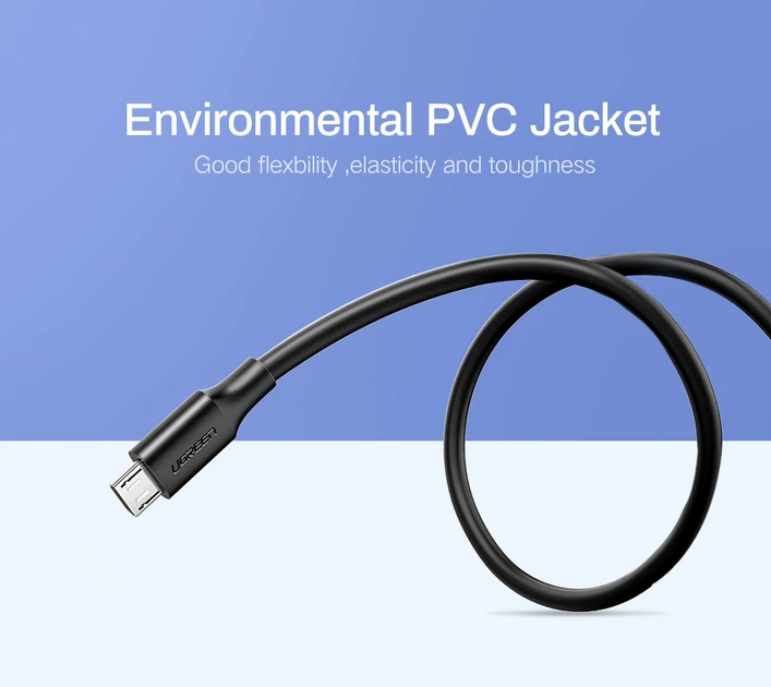 Кабель Ugreen US289 USB 2.0 to Micro Cable Nickel Plating 2A 2 м Black (60138) (6957303861385 ...