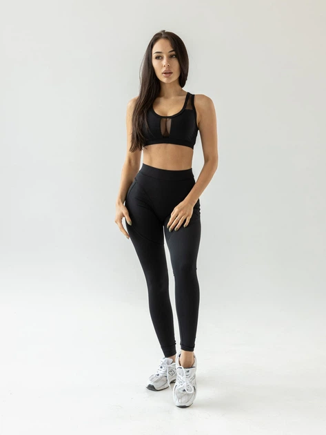 Спортивный женский комплект - топ с сеткой и лосины с имитацией трусов Nova Vega S Черный 501485 ...