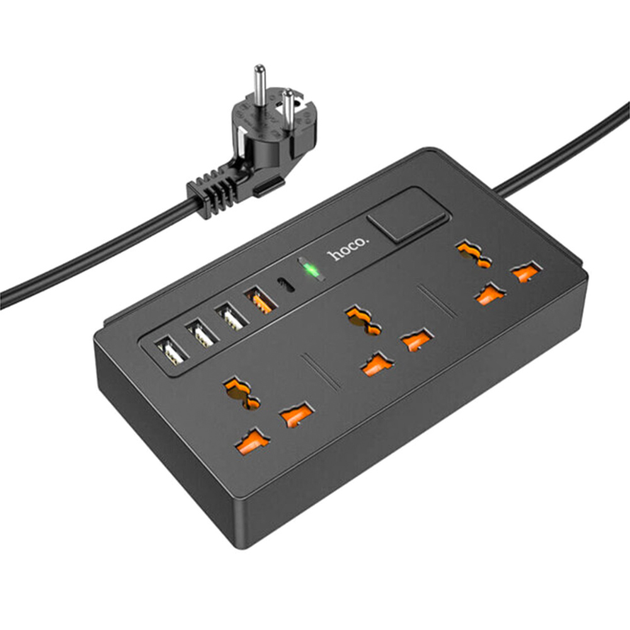 Сетевой удлинитель фильтр Hoco DC15 на 3 розетки, 4USB порты QC3.0 ...