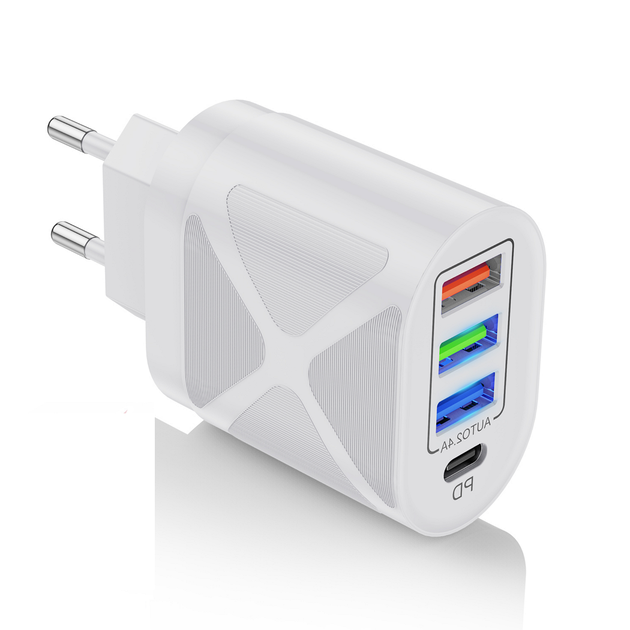 Сетевое зарядное устройство для телефона 3xUSB + Type-C 5V/2.4A зарядка ...