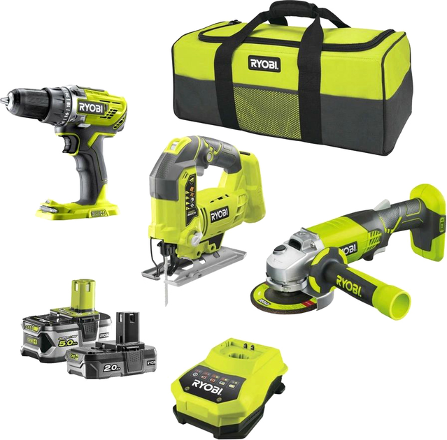 Набор инструментов RYOBI ONE+ R18CK3C-252S: шуруповерт R18DD3, лобзик ...