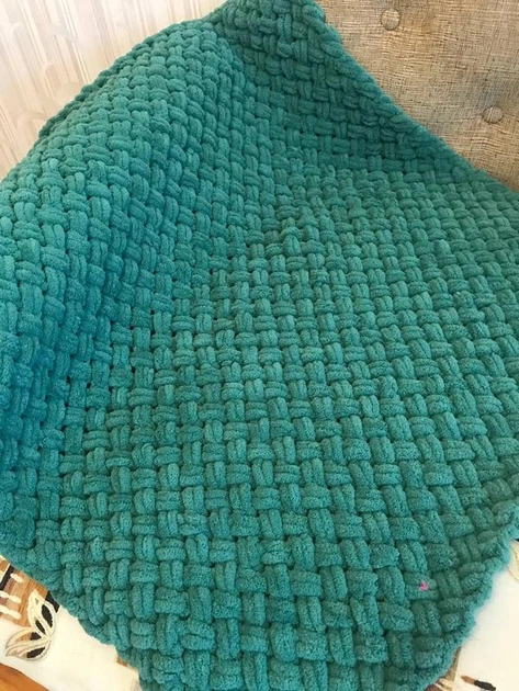 Дитячий вязаний плюшевий плед із пряжі Alize Puffy 100 120см Зелений Vanpolik фото відгуки