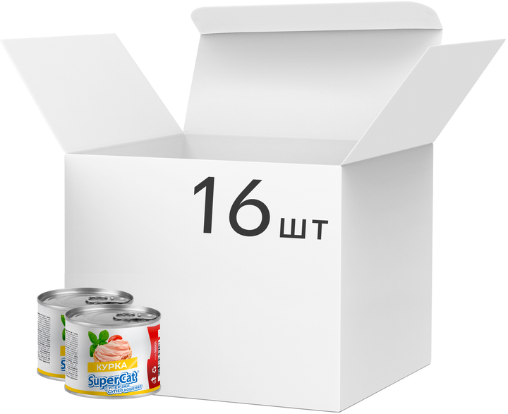 Упаковка влажного корма для кошек Super Cat Паштет мясной с курицей 16 ...