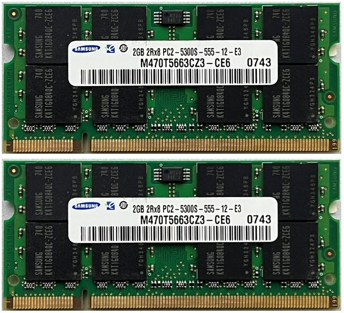 Оперативная память Samsung Sodimm 4gb 2 2gb Ddr2 667mhz Pc2 5300 Cl5