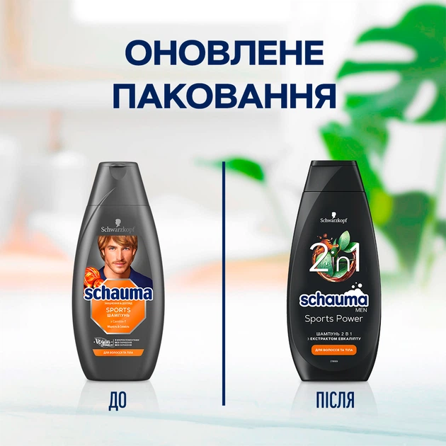 Шампунь для мужчин Schauma Men Sports Power 2 в 1 с экстрактом ...