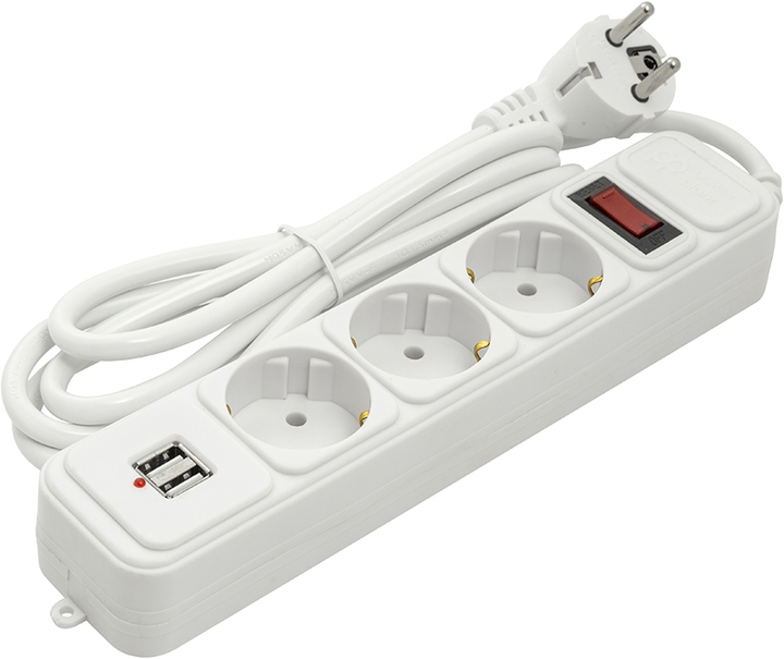 Сетевой фильтр PowerPlant 1.8 м 3 розетки 2 x USB JY-1054U/1.8 ...