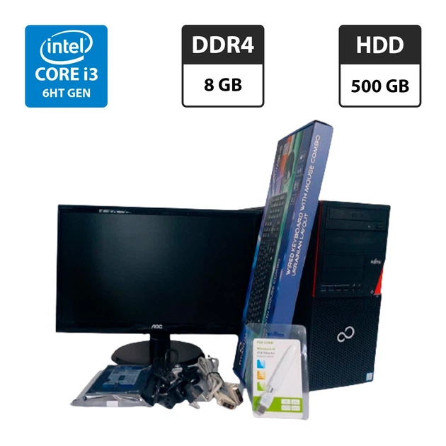Комплект ПК:Fujitsu/ Core i3-6100 2(4)ядра 3.7GHz/8GB DDR4/500GB HDD/HD ...