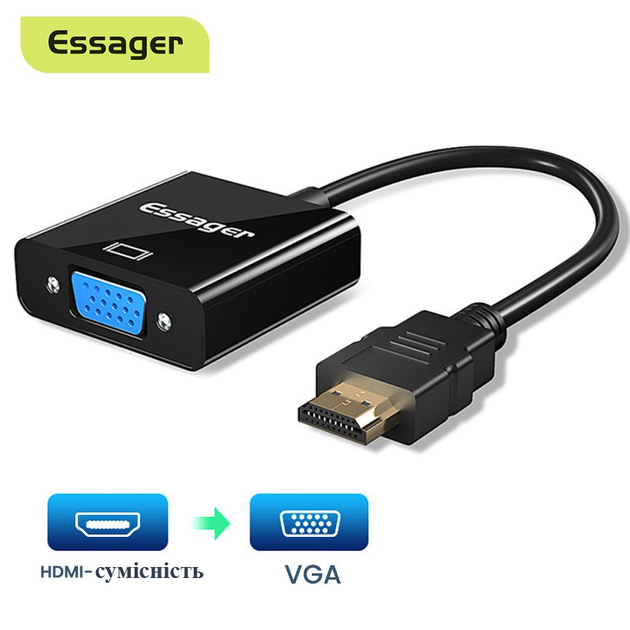 Кабель переходник/адаптер с HDMI на VGA 1080P с аудиовыходом и Micro ...