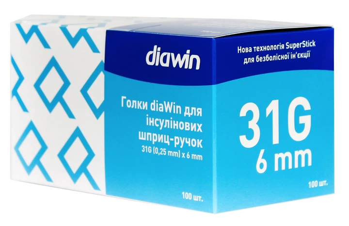 Голки Diawin для інсулінових шприц-ручок 31G (0.25 мм) х 6mm (100 шт ...