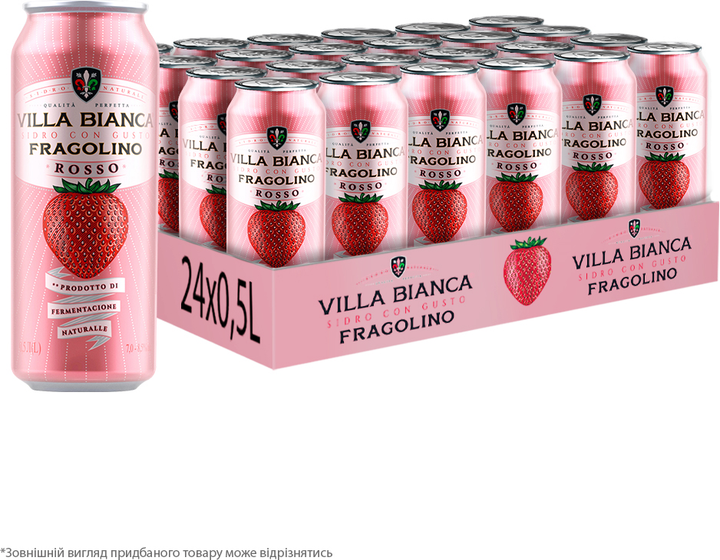 Упаковка Сидра Villa Bianca Fragolino Rosso ж/б 7-8.5% 0.5 л х 24 шт ...