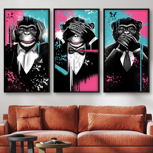 Модульная картина Холстович Three Monkeys 90х60 см. Картина с ...