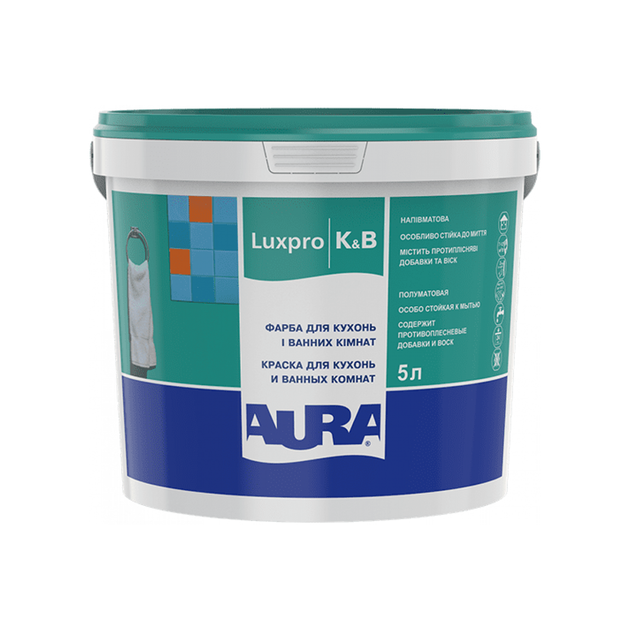 Моющаяся краска для кухонь и ванных комнат Aura Luxpro K&B 5л – фото ...