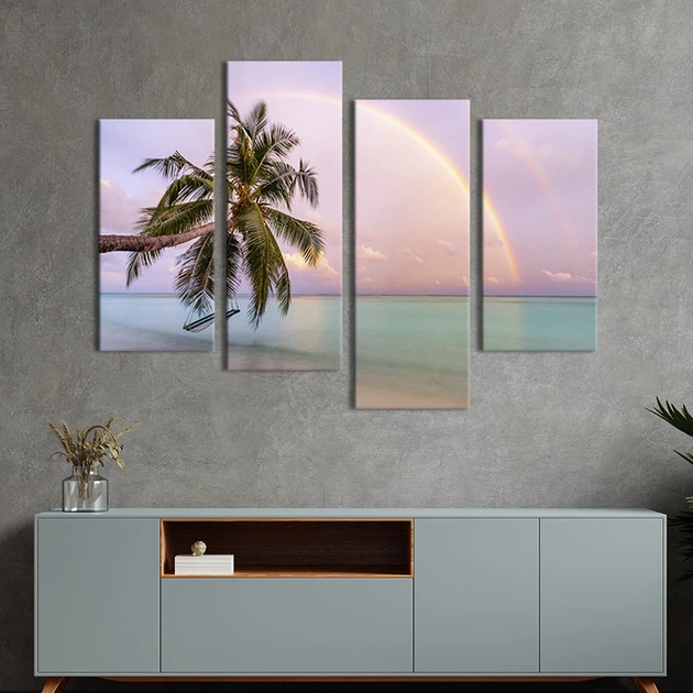 Настінний декор модульна картина з 4 частин на полотні для інтерєру у спальню Веселка над