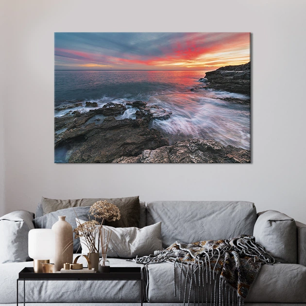 Настінний декор картина на полотні для інтерєру у спальню Рожевий захід сонця на морі 51x34 см
