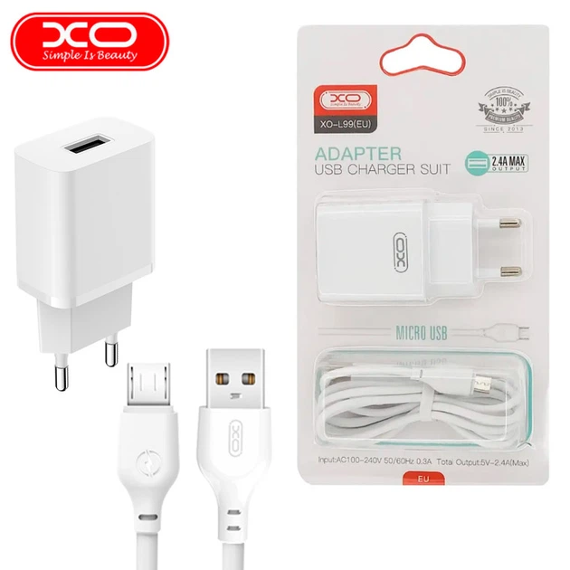 Сетевое зарядное устройство XO L99 1USB 2.4A micro USB white – фото, отзывы, характеристики в ...